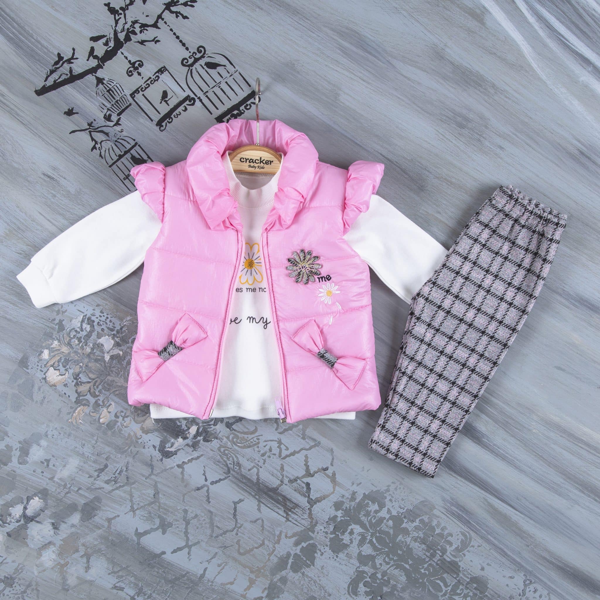 Baby Girls Three Piece Padded Daisy Gillet Set (6-18M) - Junior Kids