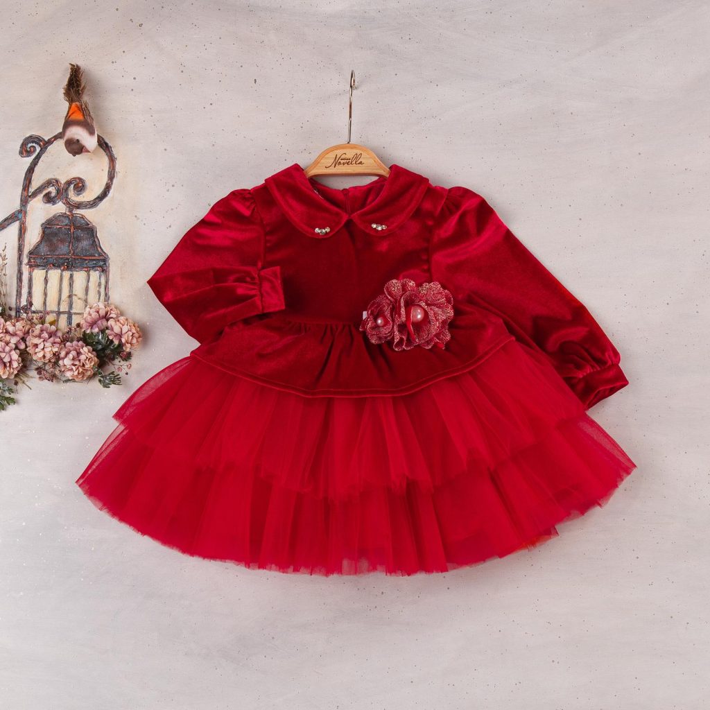 Baby Girls Full Sleeve Velvet Frilly Flower Party Dress (9-24M ...