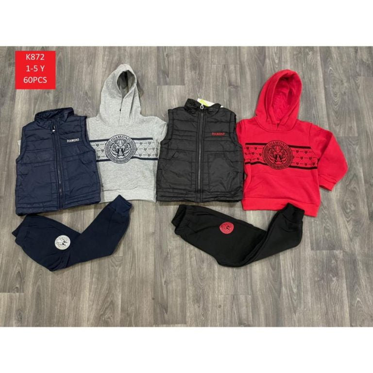 Boys Three Piece Padded Gillet Diamond Tracksuit (1-5Y) - Junior Kids