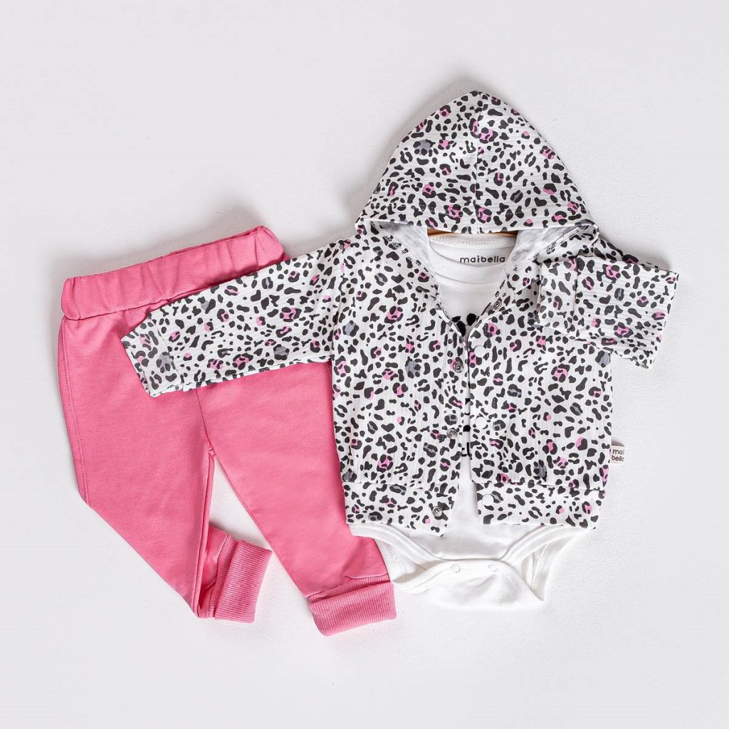 Baby Girls Three Piece Embroidered Hooded Leopard Print Set (1-12M ...