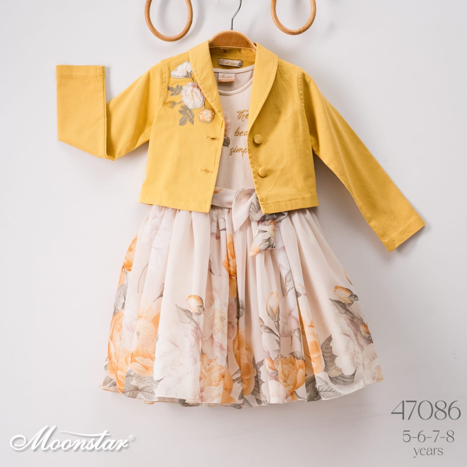 Girls Two Piece Floral Embroidered Dress & Jacket Set (5-8Y) - Junior Kids